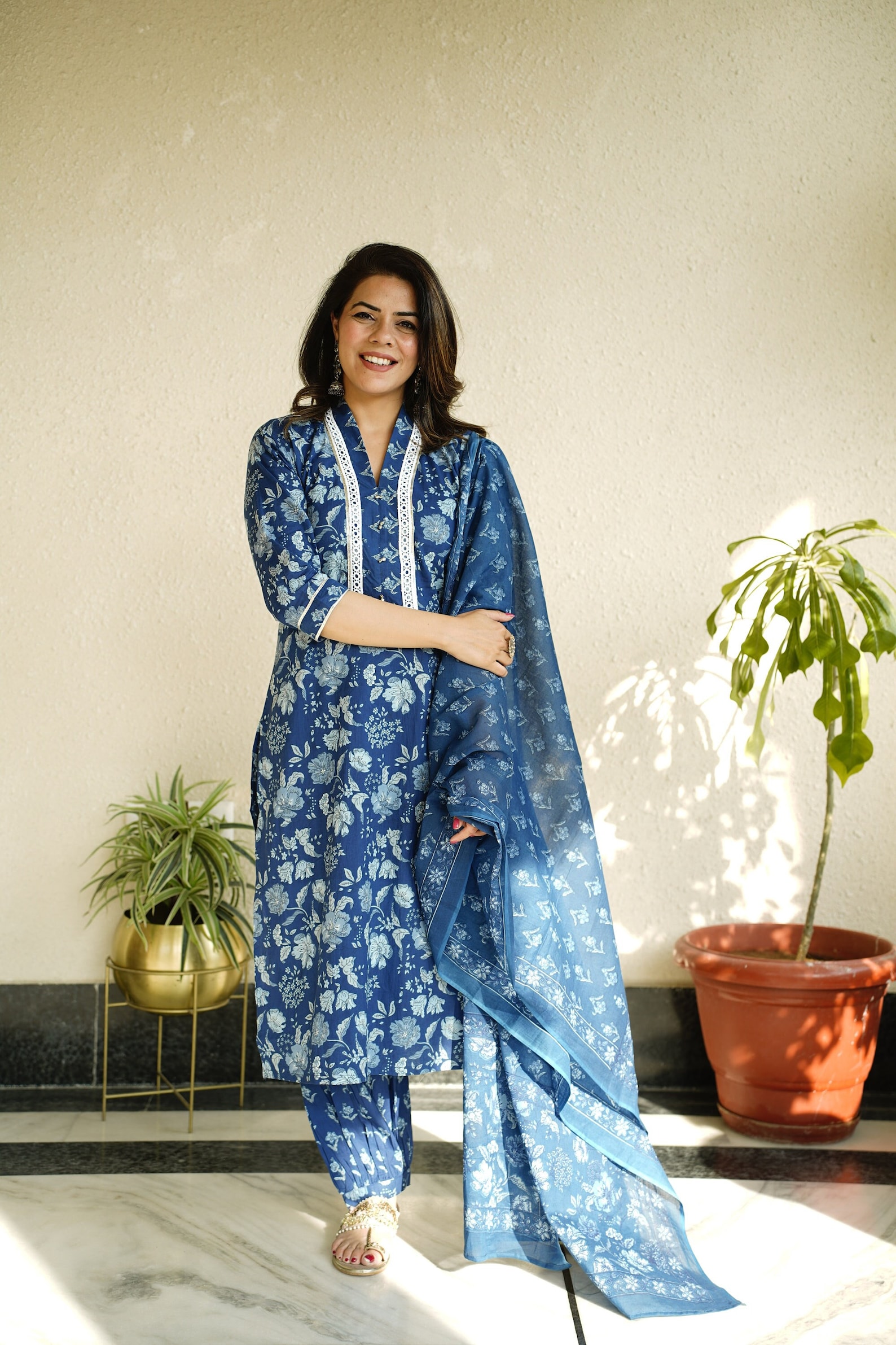 Indigo Hand Block Print Kurta Set, Indian Cotton Salwar Kameez - Etsy