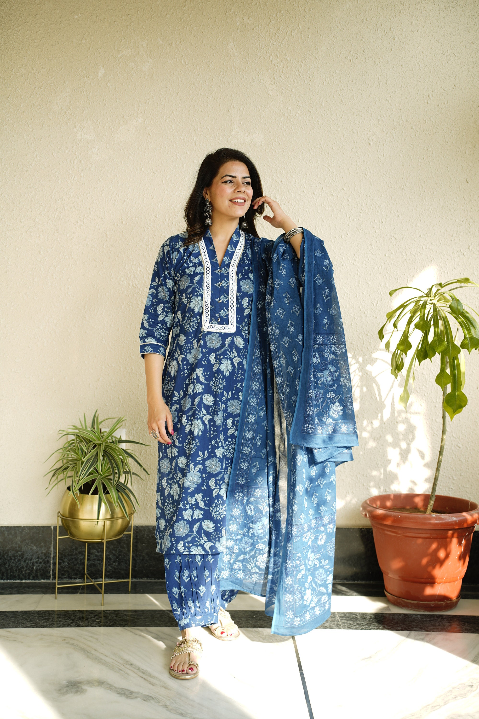 Indigo Hand Block Print Kurta Set, Indian Cotton Salwar Kameez - Etsy