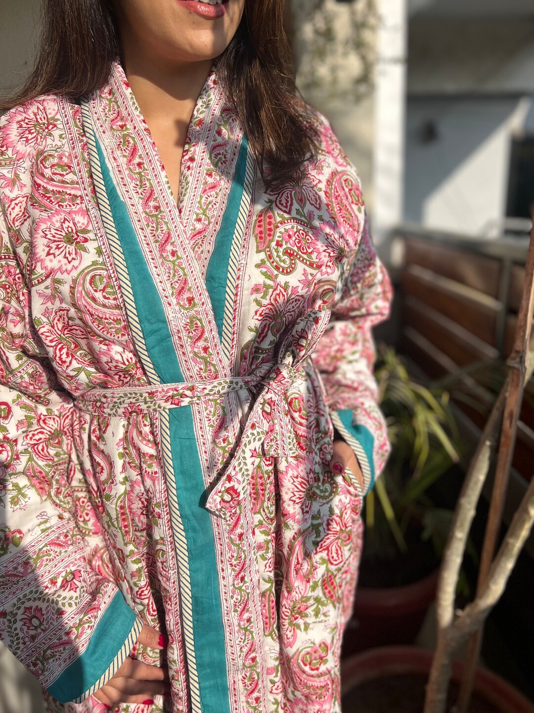 Handblock Print Reversible Quilted Robe Jaipuri Print Free Size House ...