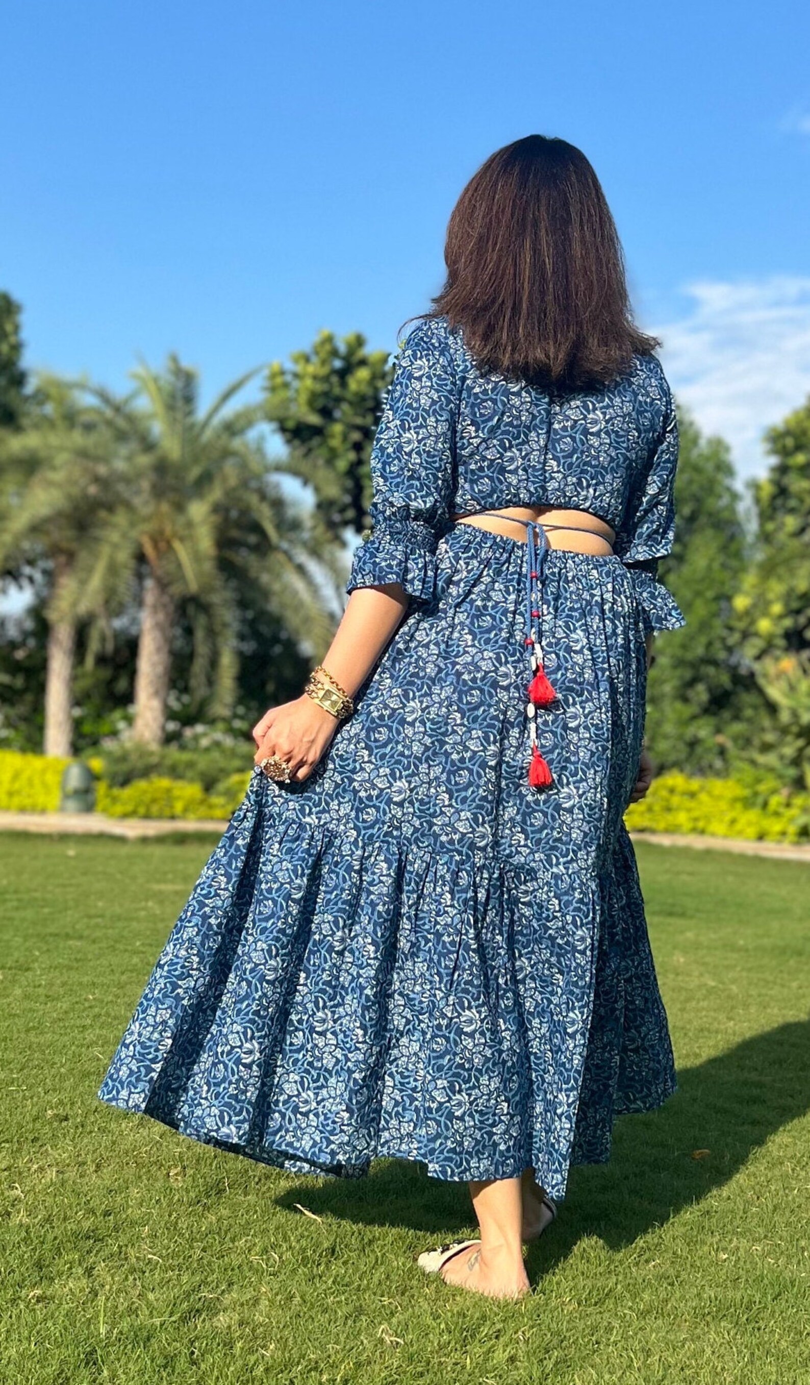 Hand Block Print Cotton Maxi Dress, Indigo Tiered Summer Dress - Etsy