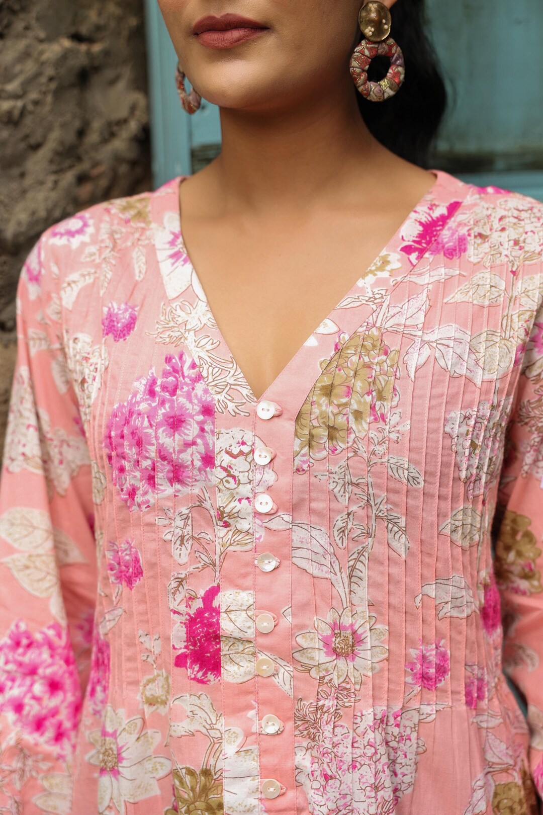 Hand Block Printed Cotton Floral Top Pink Jaipuri Print Kurti Summer ...