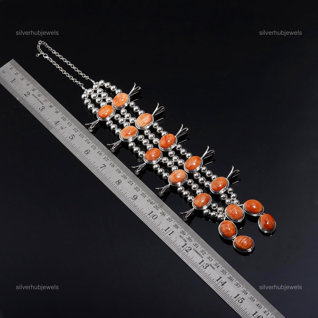 Rare Oyster Shell Gemstone Squash Blossom Necklace, Orange Chain ...