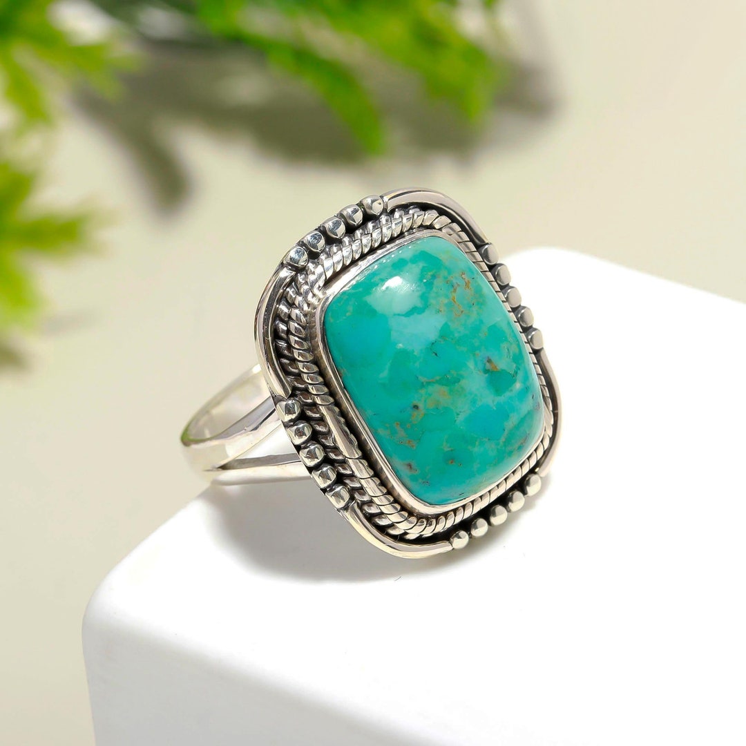Valuable Turquoise Ring, Gemstone Ring, Blue Band Ring, 925 Sterling ...