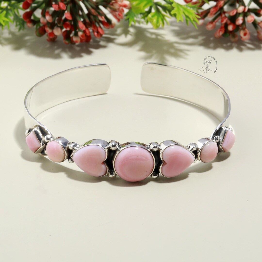 Valuable Pink Opal Bracelet, Gemstone Bracelet, Pink Bangle Bracelet ...