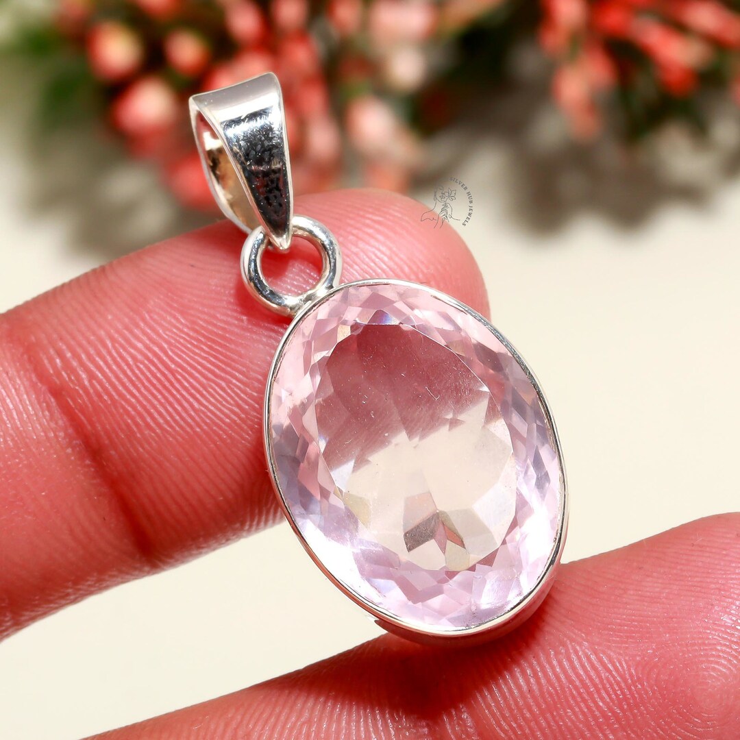Exquisite Rose Quartz Pendant, 925 Sterling Silver Jewelry, Oval ...