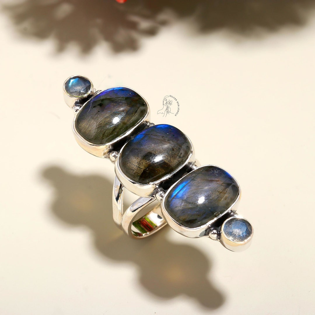 100% Natural Labradorite Ring, Gemstone Ring, Blue Band Ring, 925 ...