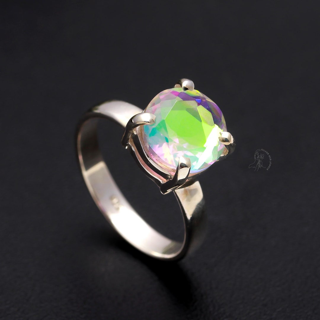 Precious Rainbow Quartz Ring, Gemstone Ring, Blue Statement Ring, 925 ...