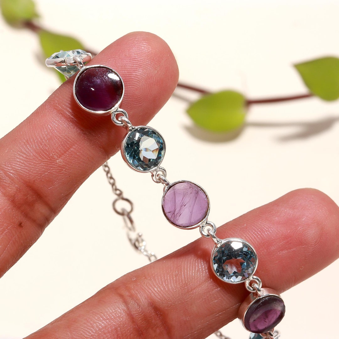 Valuable Amethyst Bracelet, Gemstone Bracelet, Blue Chain Bracelet, 925 ...
