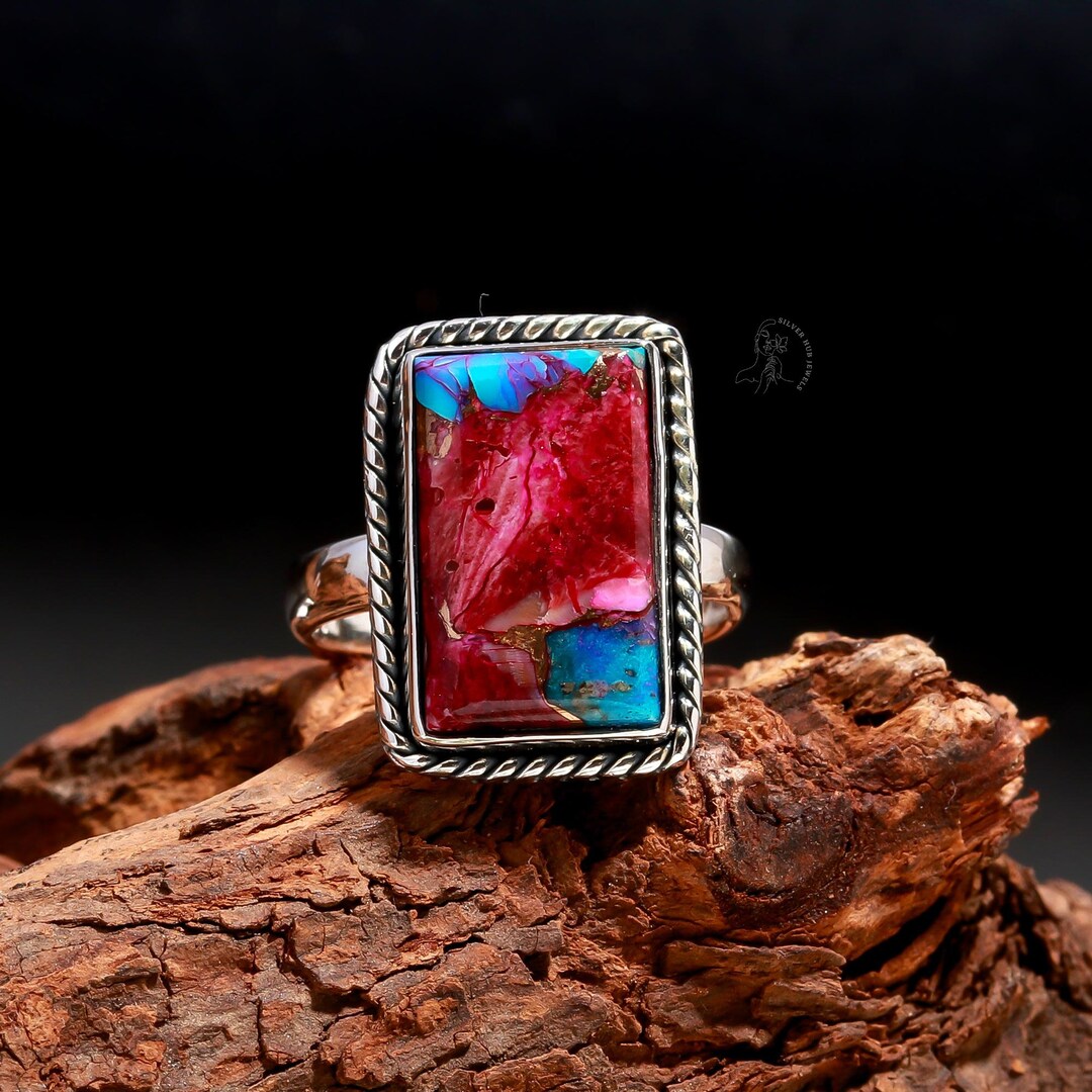 Sparkling Pink Spiny Oyster Turquoise Ring, Gemstone Ring, Pink Band ...