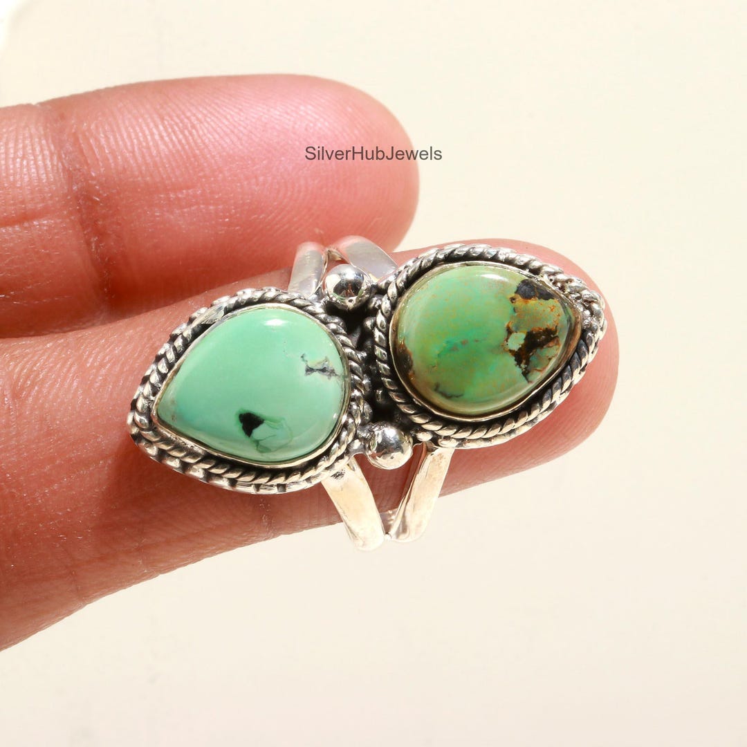 Rare Turquoise Ring, Gemstone Ring, Green Statement Ring, 925 Sterling ...