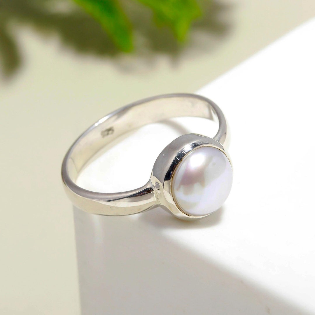 Antique Natural Pearl Ring, Gemstone Ring, White Band Ring, 925 ...