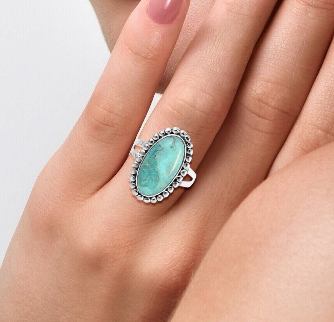Turquoise Oval Shape Statement Ring Natural Gemstone 925 Solid Sterling ...