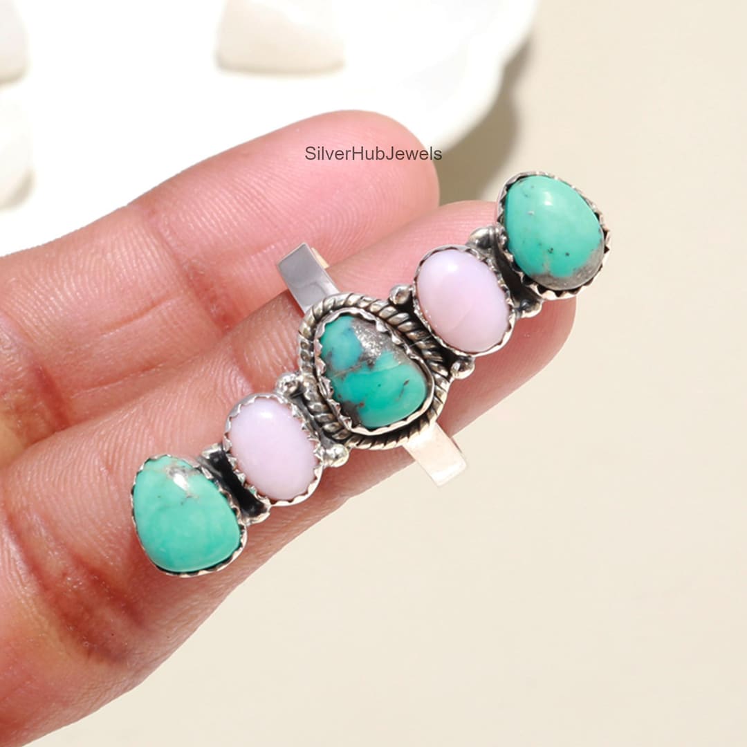 Rare Turquoise Ring, Pink Gemstone Ring, Statement Ring, 925 Sterling ...
