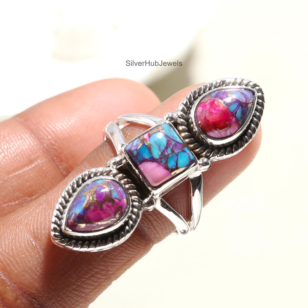 Rare Pink Spiny Oyster Turquoise Ring, Pink Gemstone Ring, Statement ...