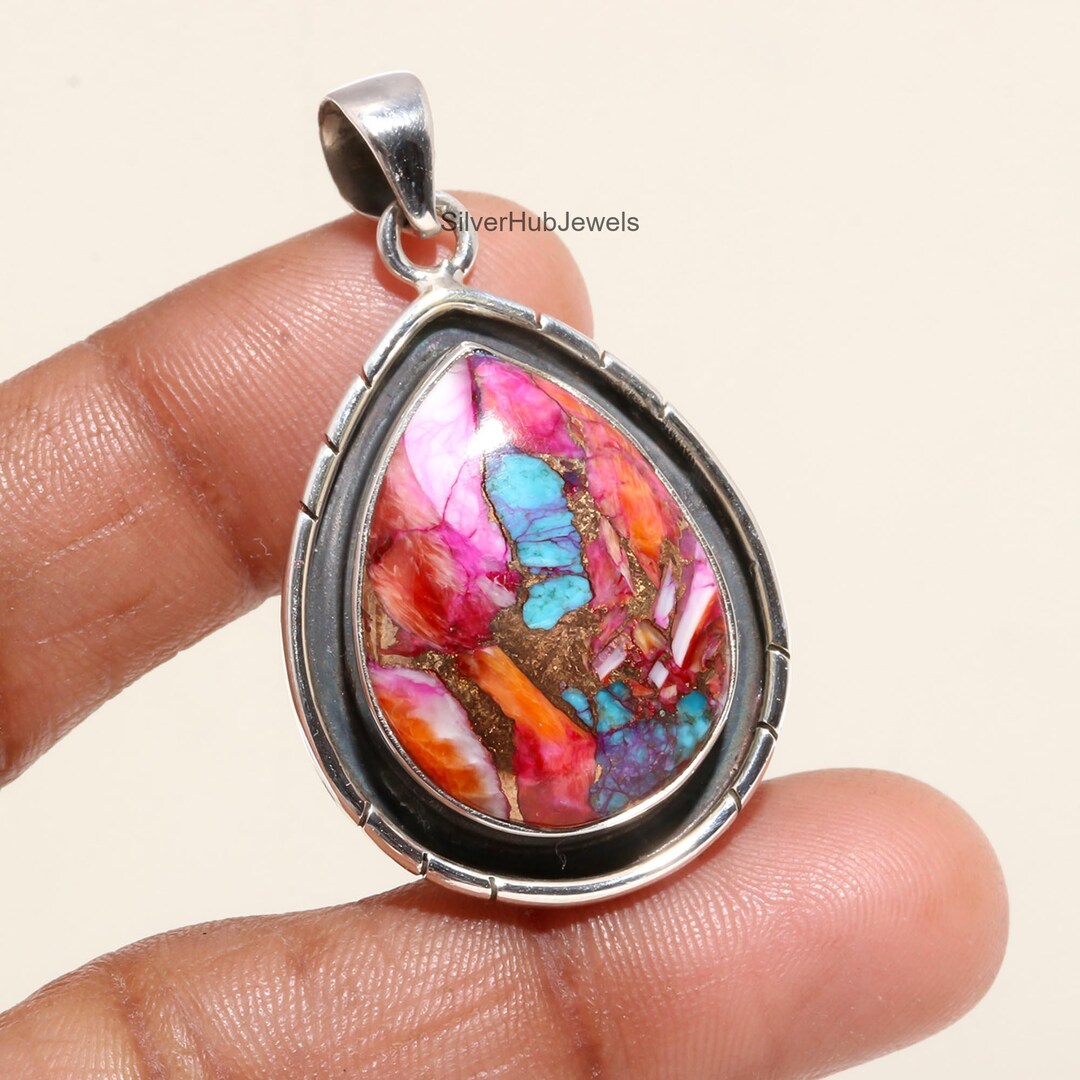 Elegant Pink Spiny Oyster Turquoise Pendant, Pink Gemstone Pendant ...
