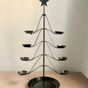 Vintage Metal Christmas Tree Candle Holder / Vtg Black Metal Tree ...