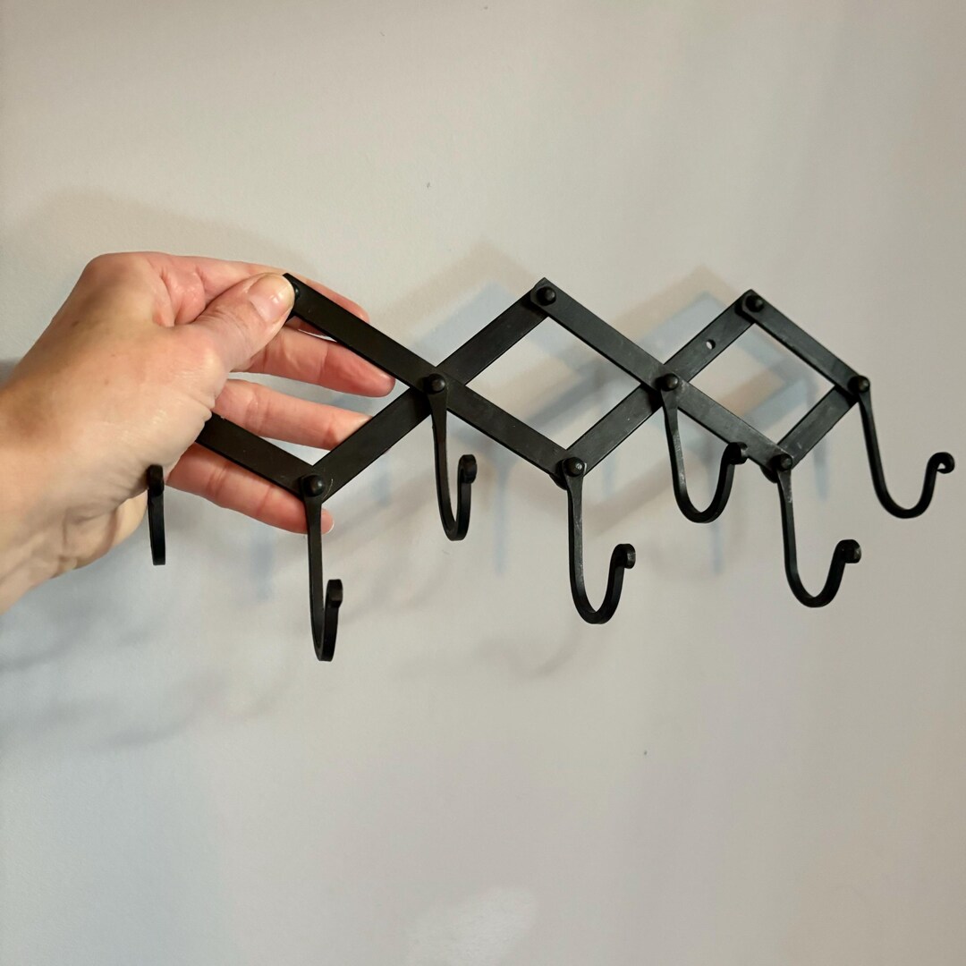 Vintage Wrought Iron Accordion Hooks / Antique Expanding Wall Hook Mug ...