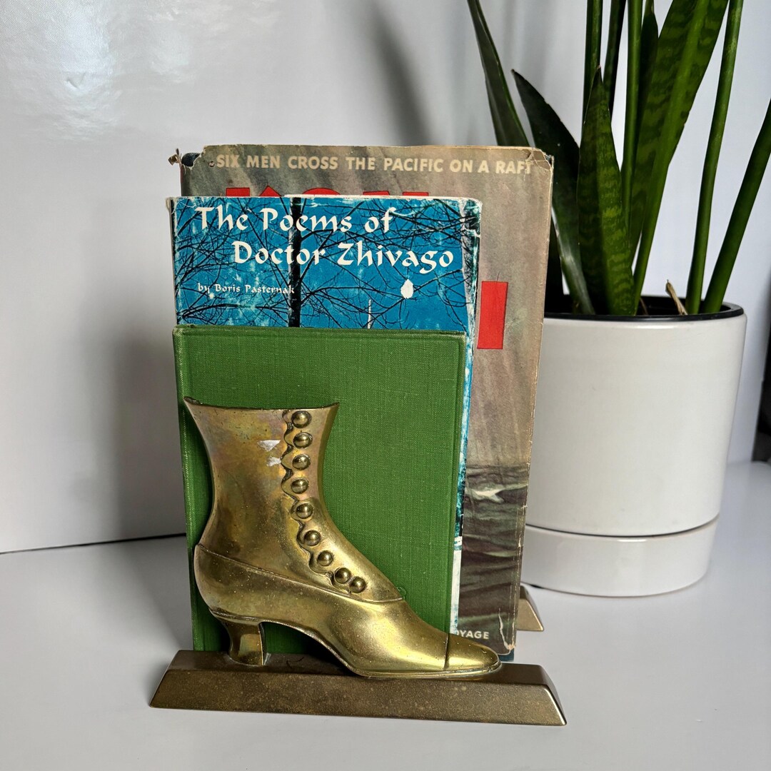 Vintage Solid Brass Ladies Boot Bookends / Vtg Brass Shoe Bookends ...