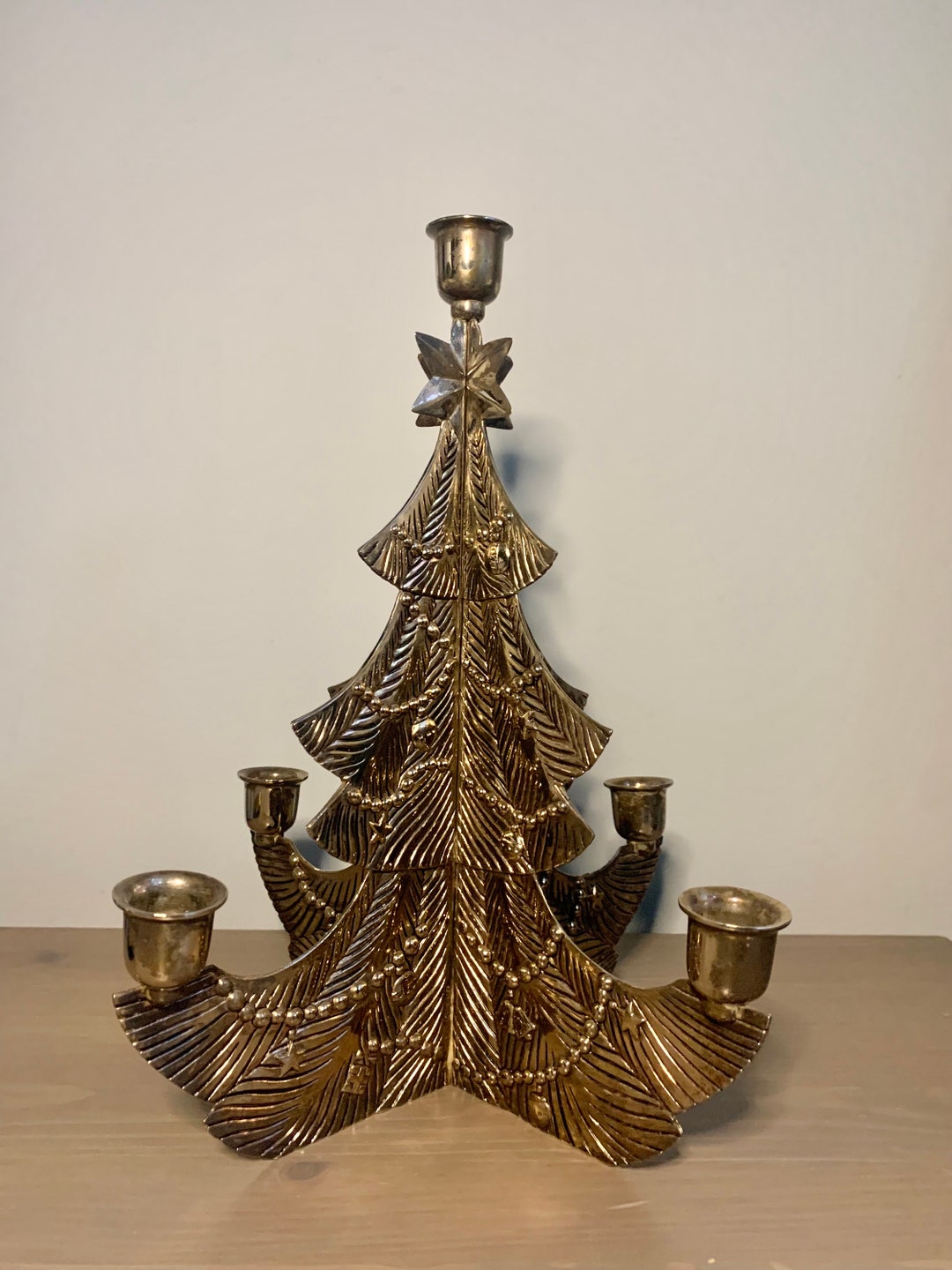Large Christmas Tree Candelabra / Vintage Godinger Silver Plated Tree ...