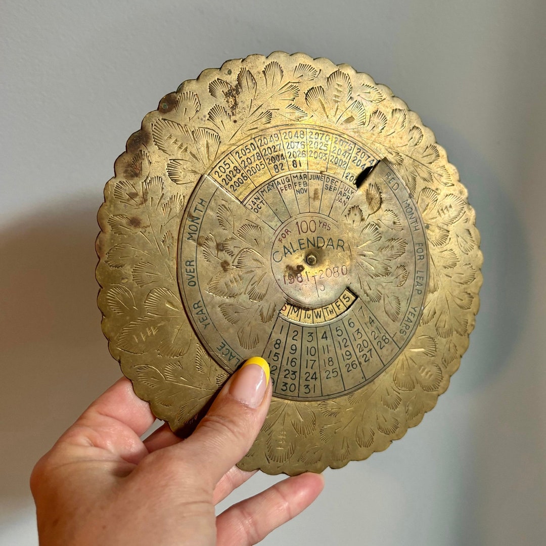 Vintage Brass Perpetual Calendar / Vintage Brass Calendar Wheel Etched ...