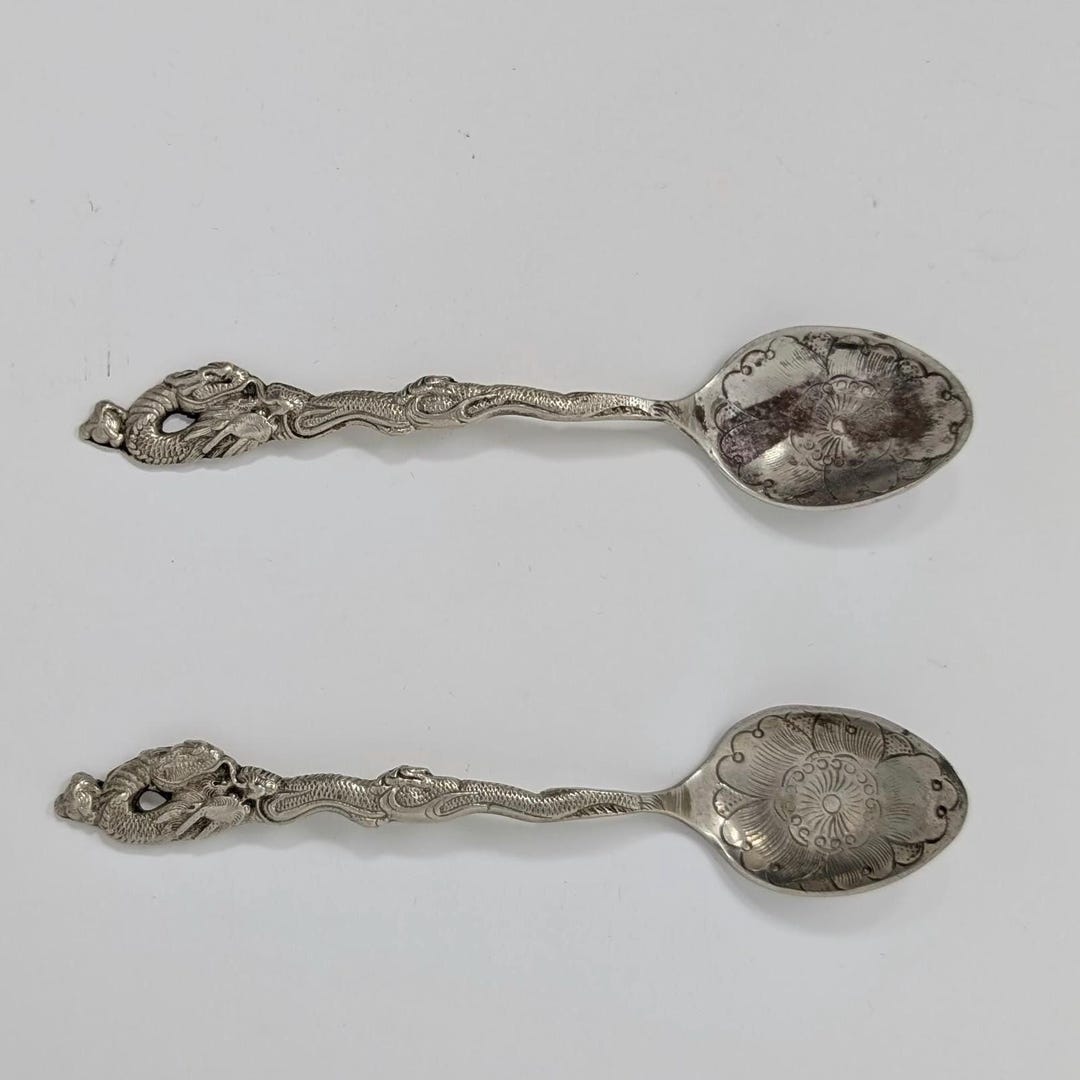 Rare Vintage Dragon Teaspoons / Pair Vintage Nagasaki Souvenir Silver ...