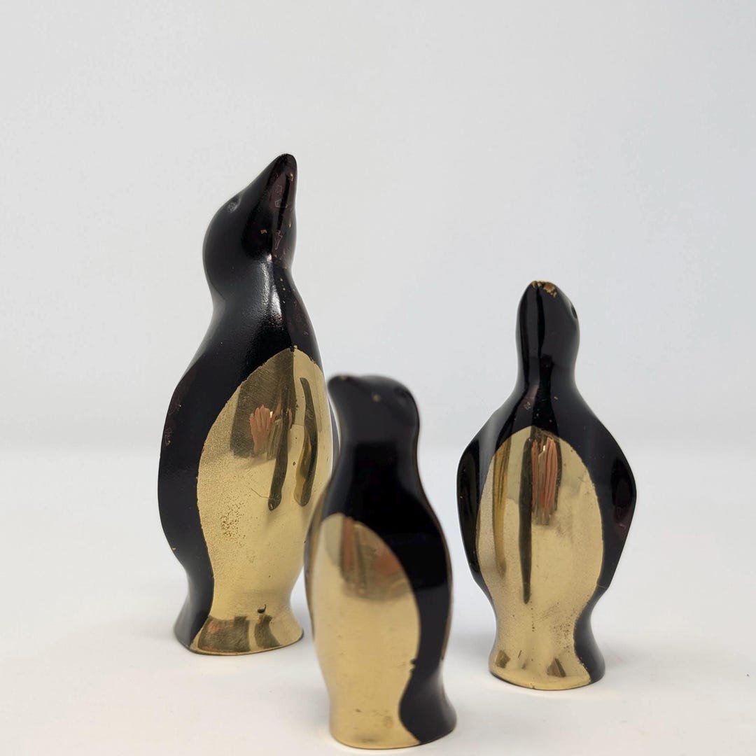 Vintage Mid Century Brass Penguins / MCM Family of Black & Brass ...