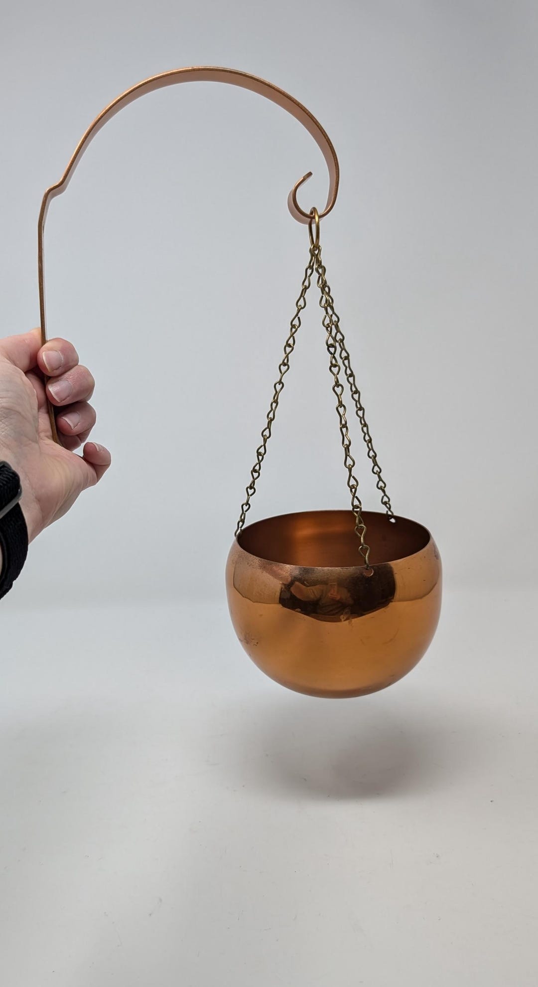 Vintage Copper Hanging Planter W Bracket / Vtg Roly Poly Copper Plant ...