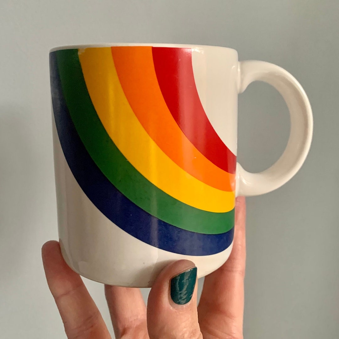 Vintage Rainbow Mug Ftd 80s Rainbow Stripe Coffee Mug Happy Morning