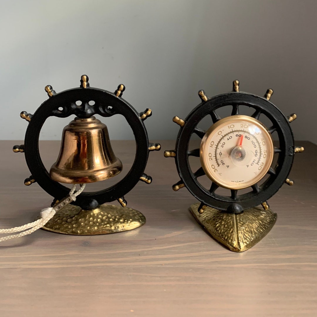 Cast Iron & Brass Thermometer Bell Set / Vintage Brass Weather Station ...