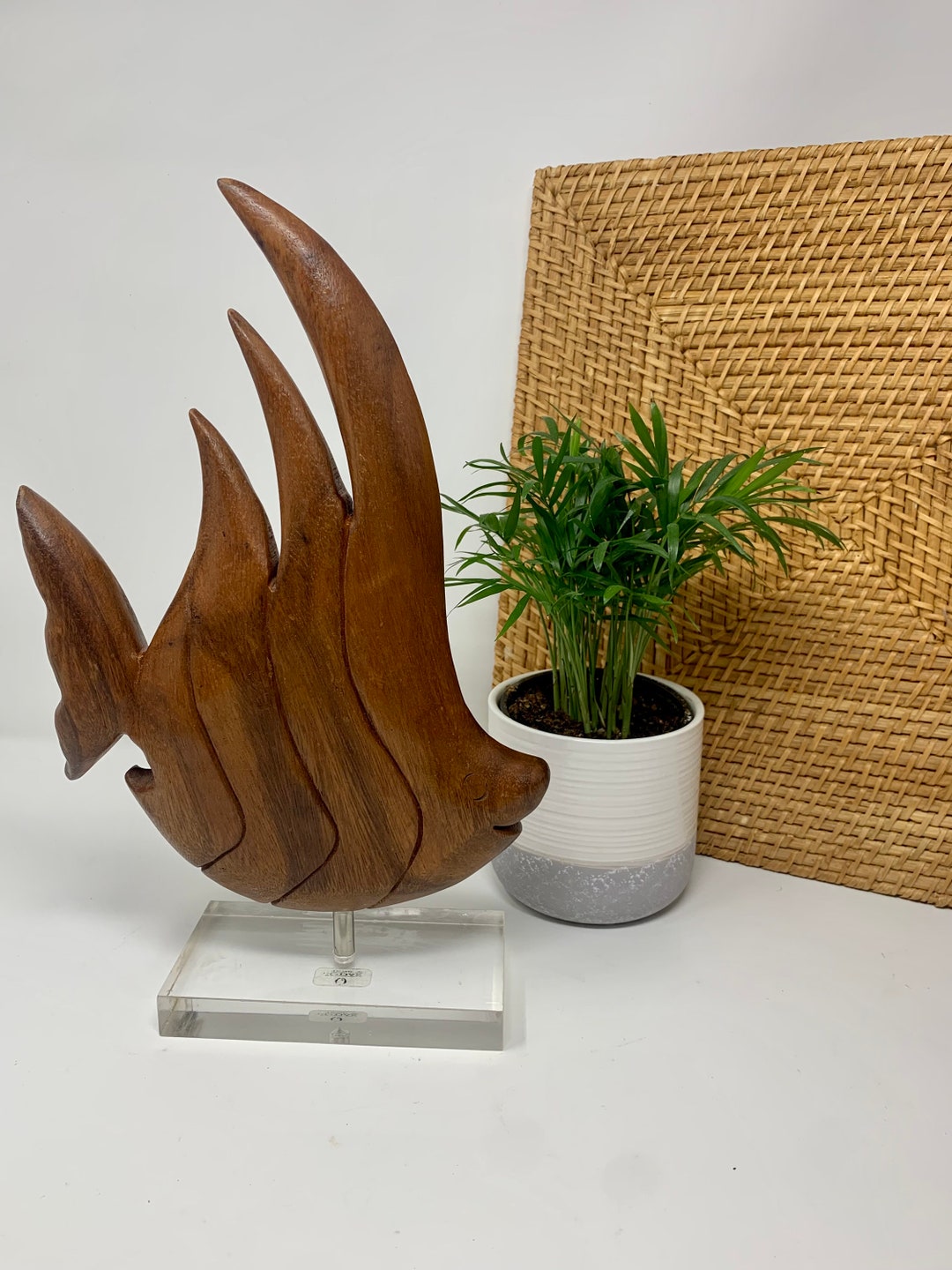 Vintage Wood Tropical Fish W Lucite Base / Carved Fish Statue - Etsy