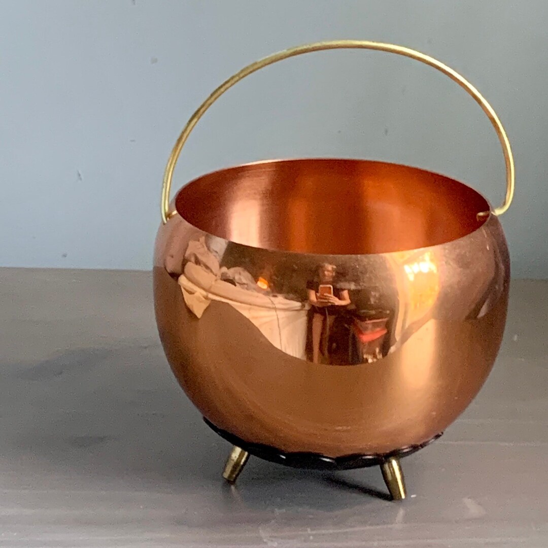 New Old Stock Roly Poly Copper Planter W Base & Handle / Coppercraft ...