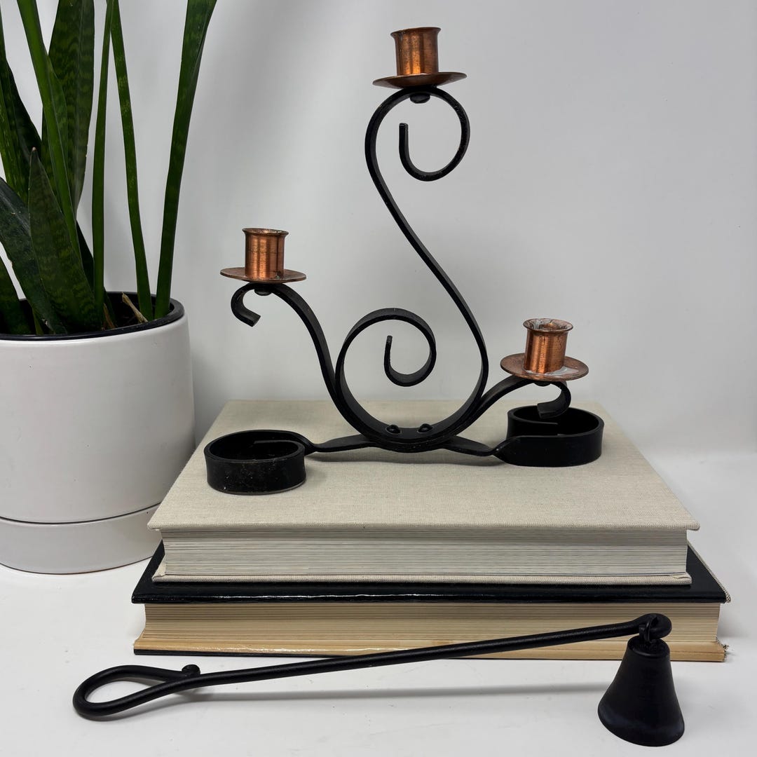 Vintage Candelabra & Snuffer / Wrought Iron Set Candle Snuffer Candle ...
