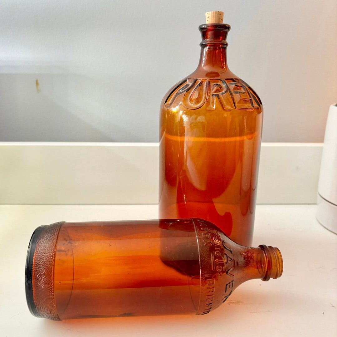 Amber Glass Bleach Bottles Pair / 2 Vintage Amber Coloured Glass ...