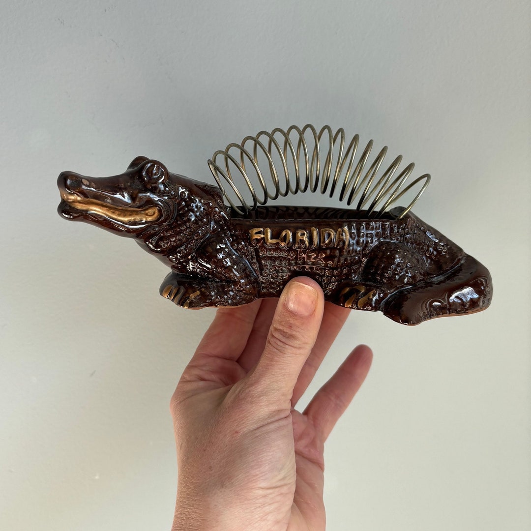 Vintage Alligator Ceramic & Metal Letter Coil / Florida Souvenir Letter ...