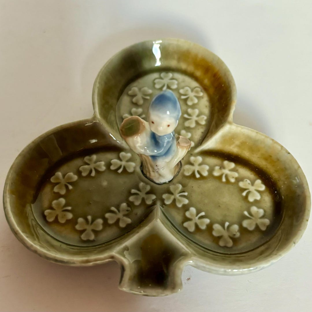 Vintage Wade Shamrock Leprechaun Ring Dish / Vtg Lucky Cloverleaf ...