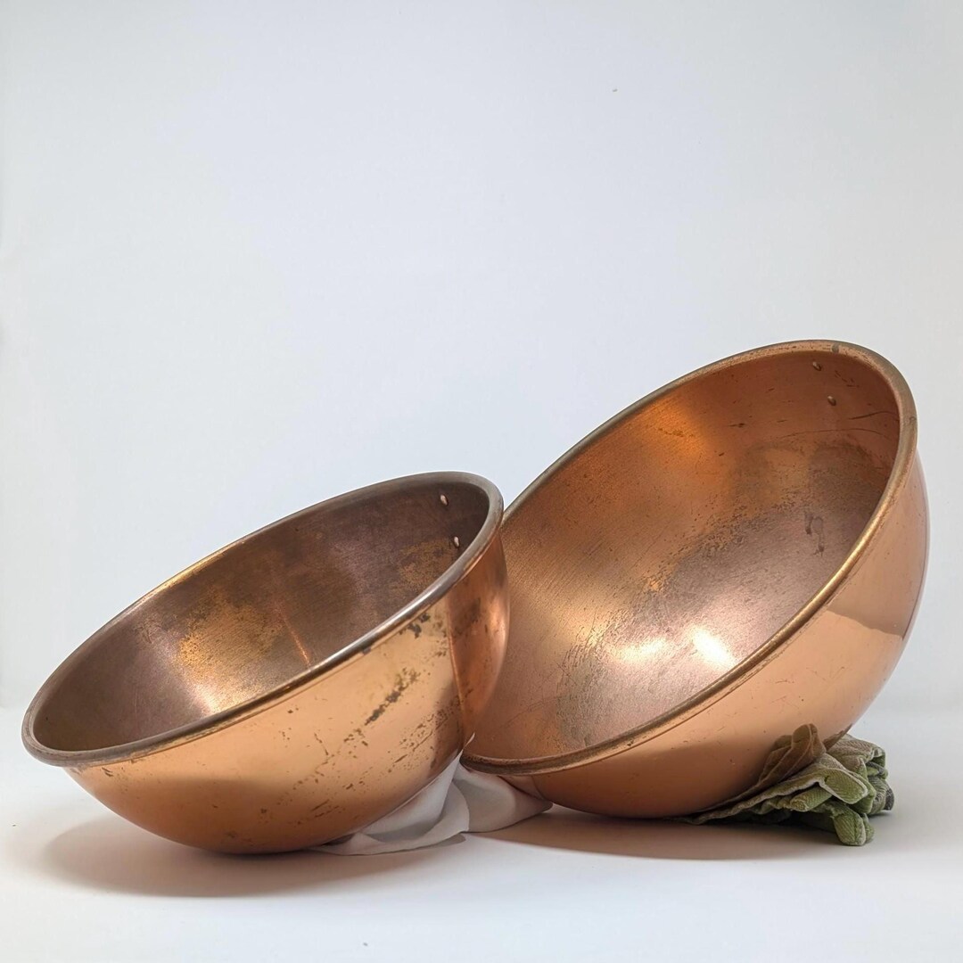 Pair Vintage Copper Tagus Round Bottom Mixing Bowls / Vtg Copper Mixing ...