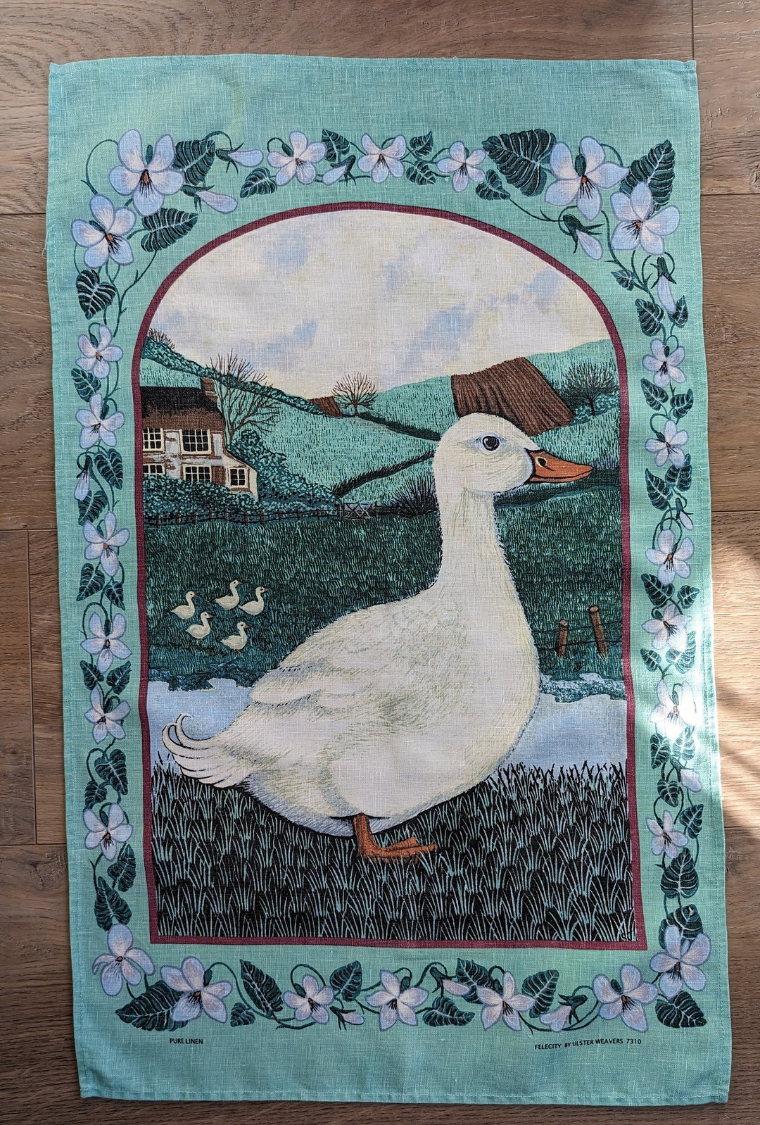 Vintage Linen Duck Tea Towel / Vintage Teal Tea Towel W Duck & Duckling ...