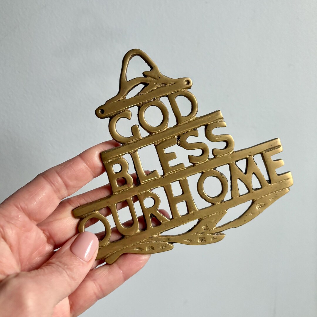 Vintage God Bless Our Home Plaque / Vtg Brass Plaque New Home Gift ...