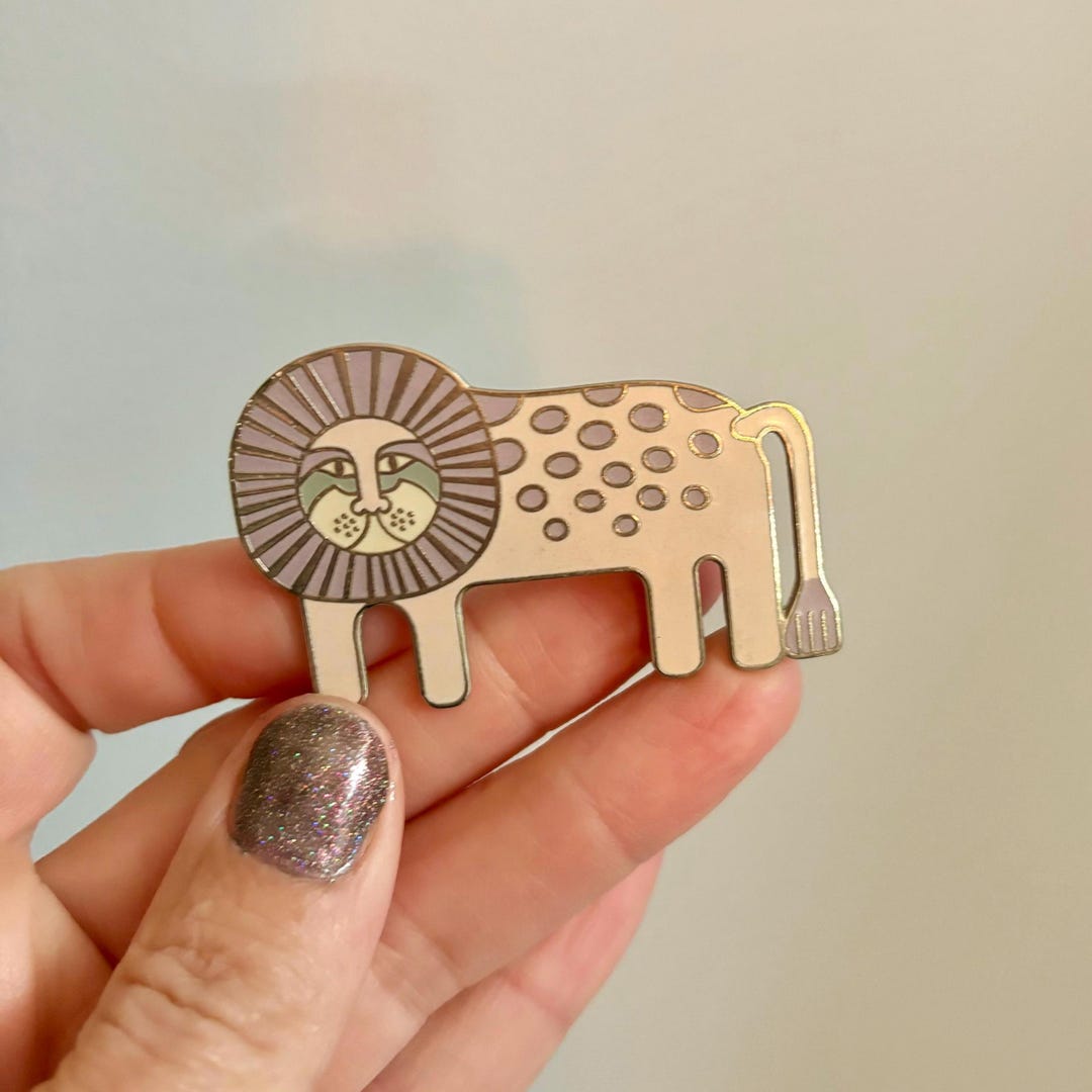 Vintage Pastel Enamel Lion Pin / Laurel Burch LEONARDO Lion Pin Pink ...