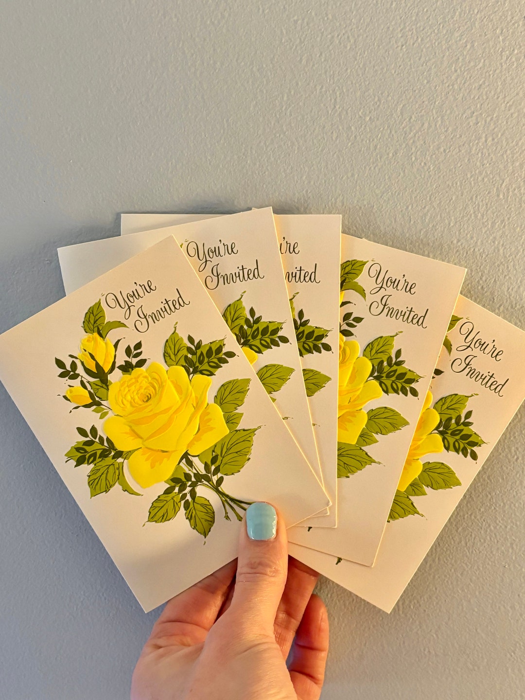 Sweet Vintage Yellow Rose Invites Set of 5 / Rose Vintage Invitation ...