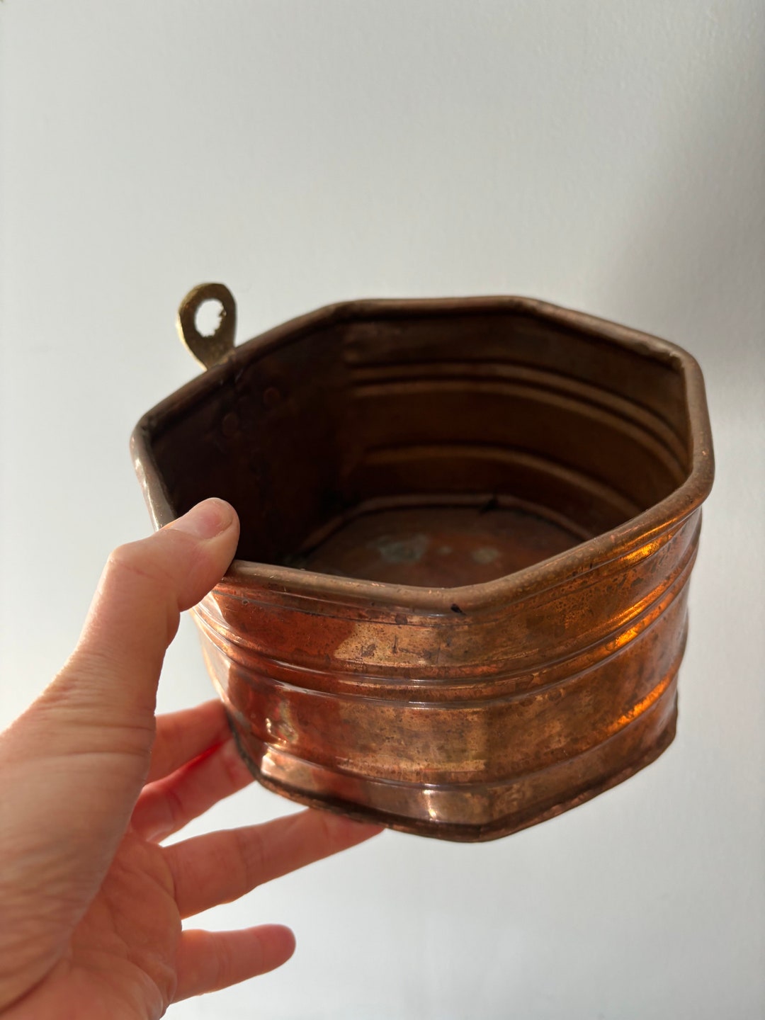 Vintage Hexi Copper Wall Planter / Unique Wall Planter W Patina Vtg ...