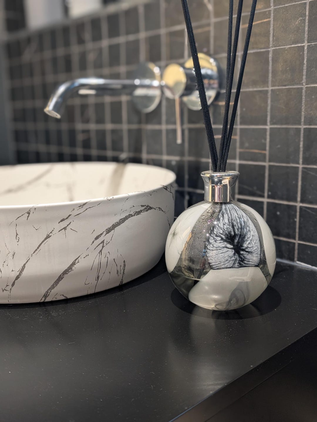 Luxury Reed Diffuser Mouth Blown Glass Sphere Grey White Clear Small ...