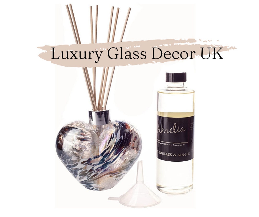 Luxury Reed Diffuser Mouth Blown Glass Heart Grey White - Etsy