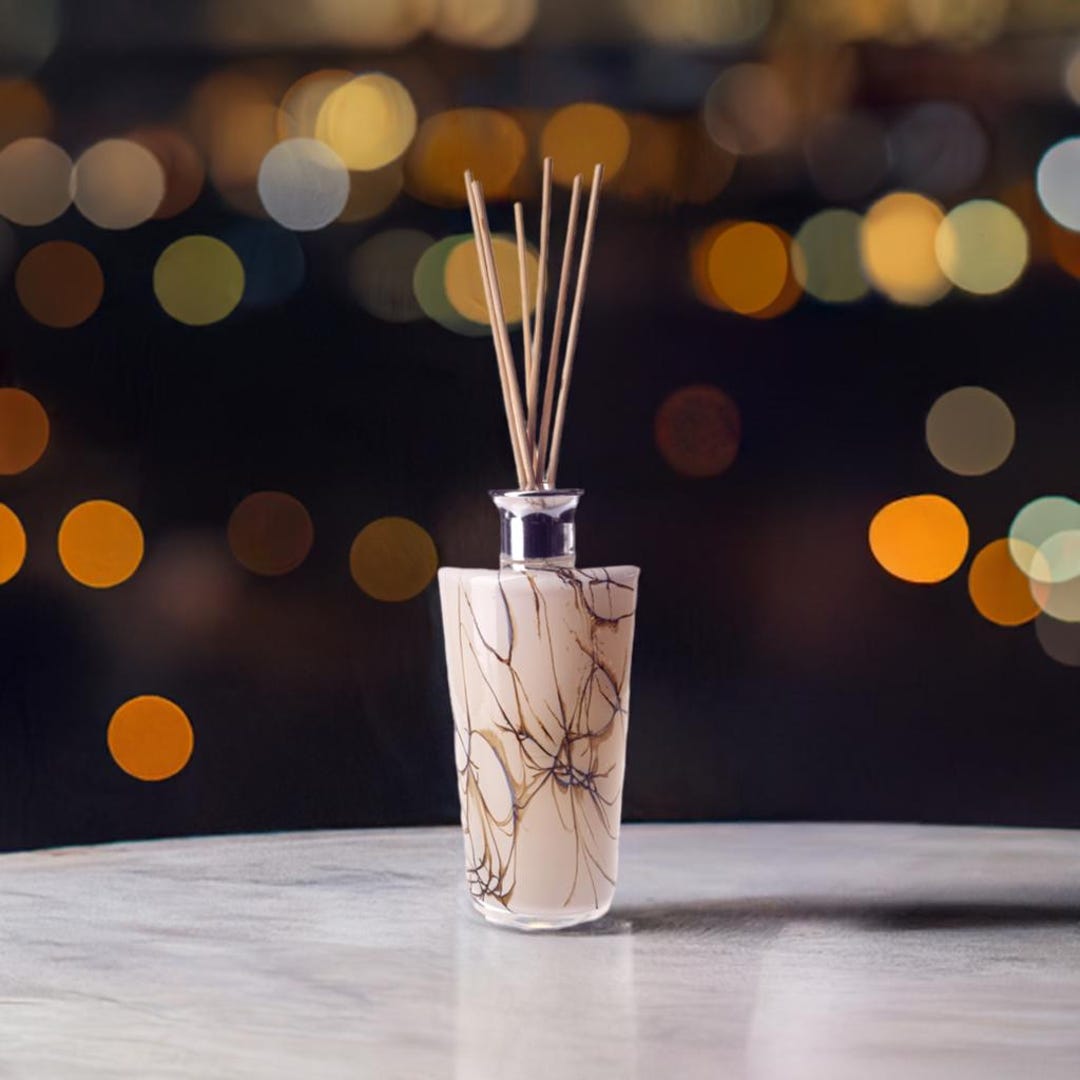 Large 500ml 19cm Reed Diffuser Mouth Blown Glass Conical Cream Marble ...