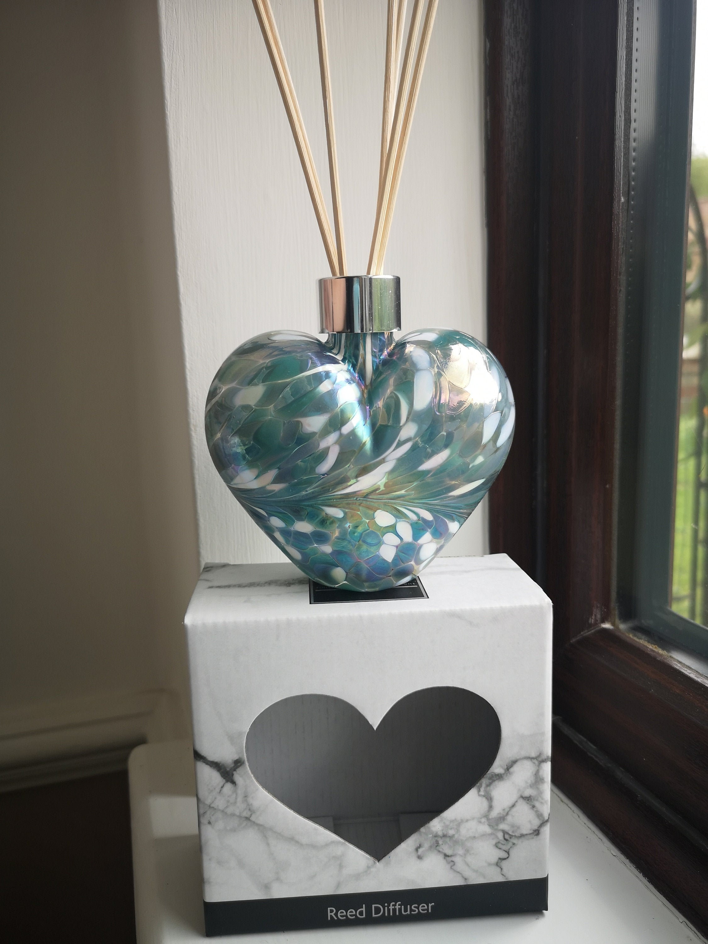 Luxury Reed Diffuser Mouth Blown Glass Heart Turquoise White - Etsy UK