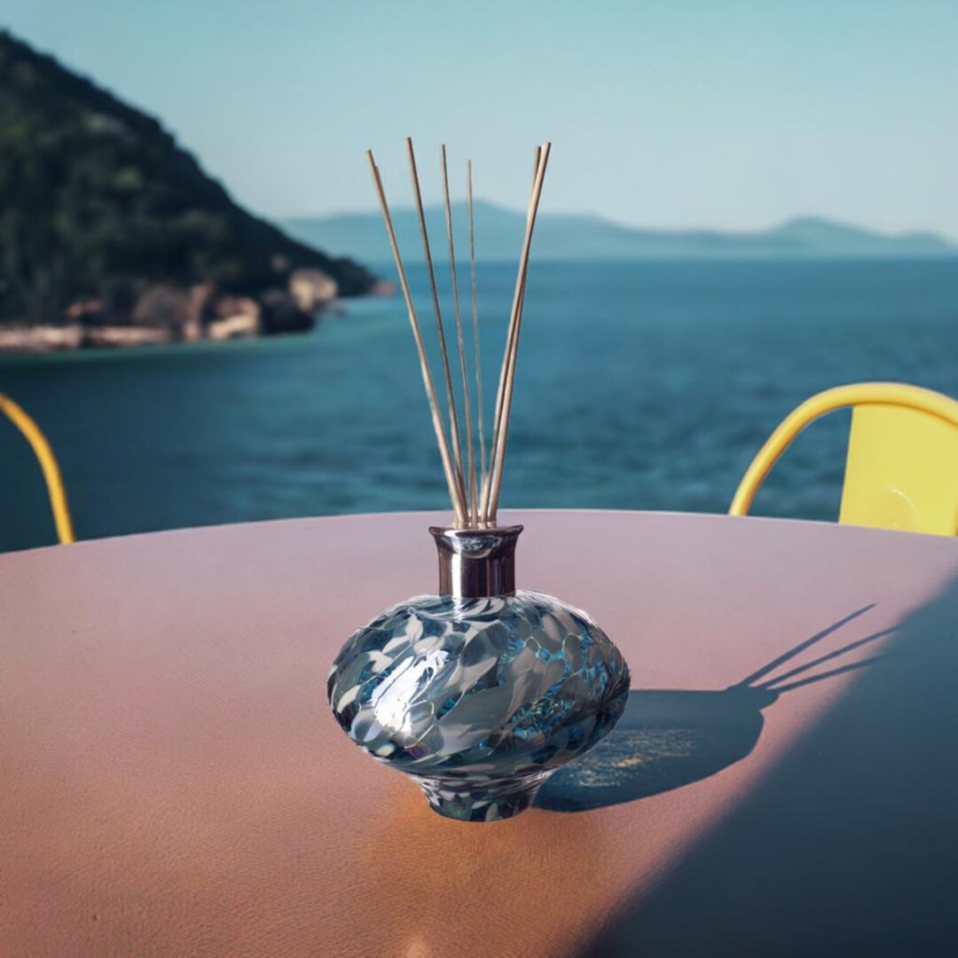 Reed Diffuser Mouth Blown Glass Oval White Blue Clear Effect - Etsy