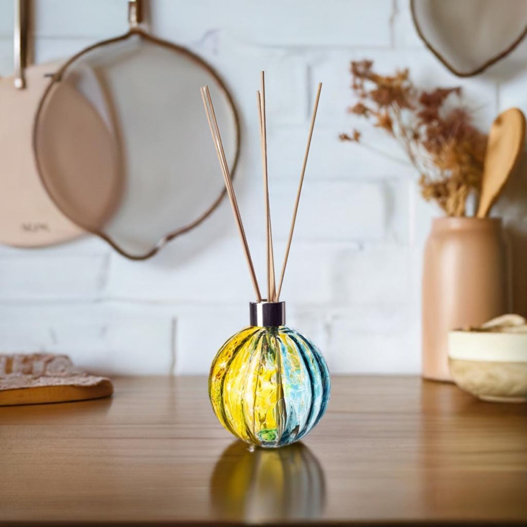 Luxury Reed Diffuser Mouth Blown Glass Sphere Optic Effect Blue Green ...