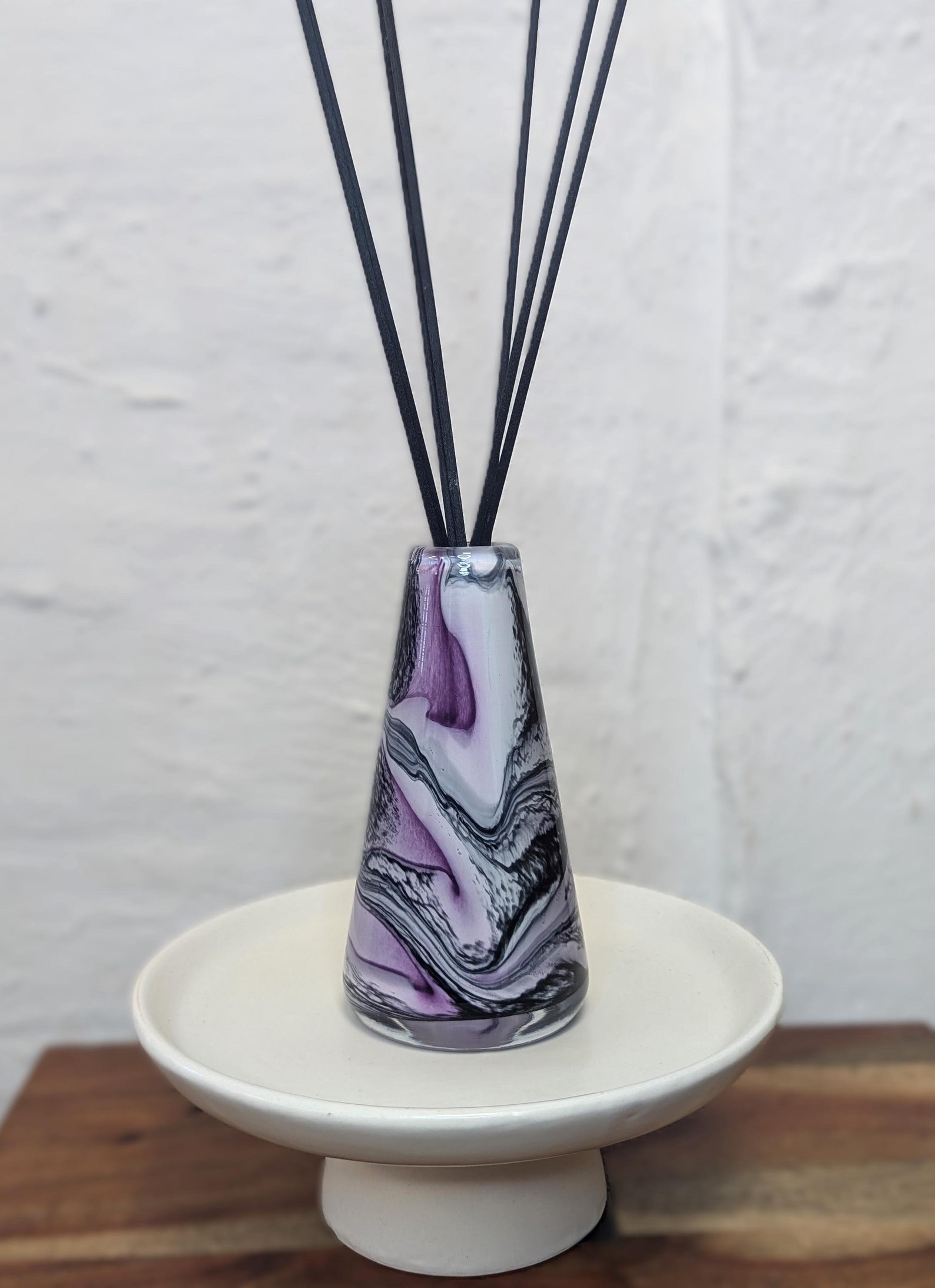 Mouth Blown Reed Diffuser Cone Shape White Black Purple Design - Etsy