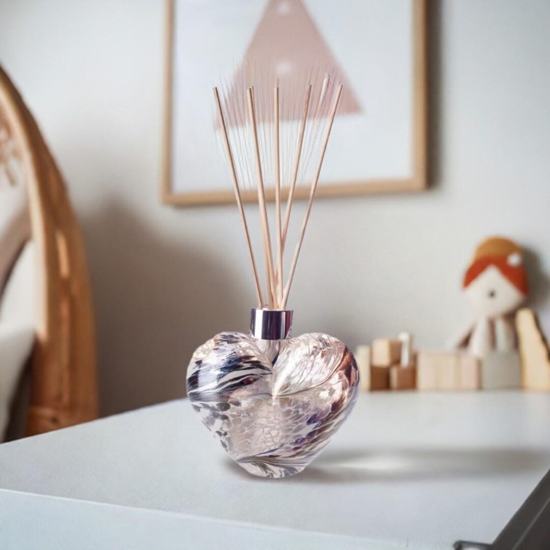 Luxury Reed Diffuser Mouth Blown Glass Heart Grey White Frosted - Etsy