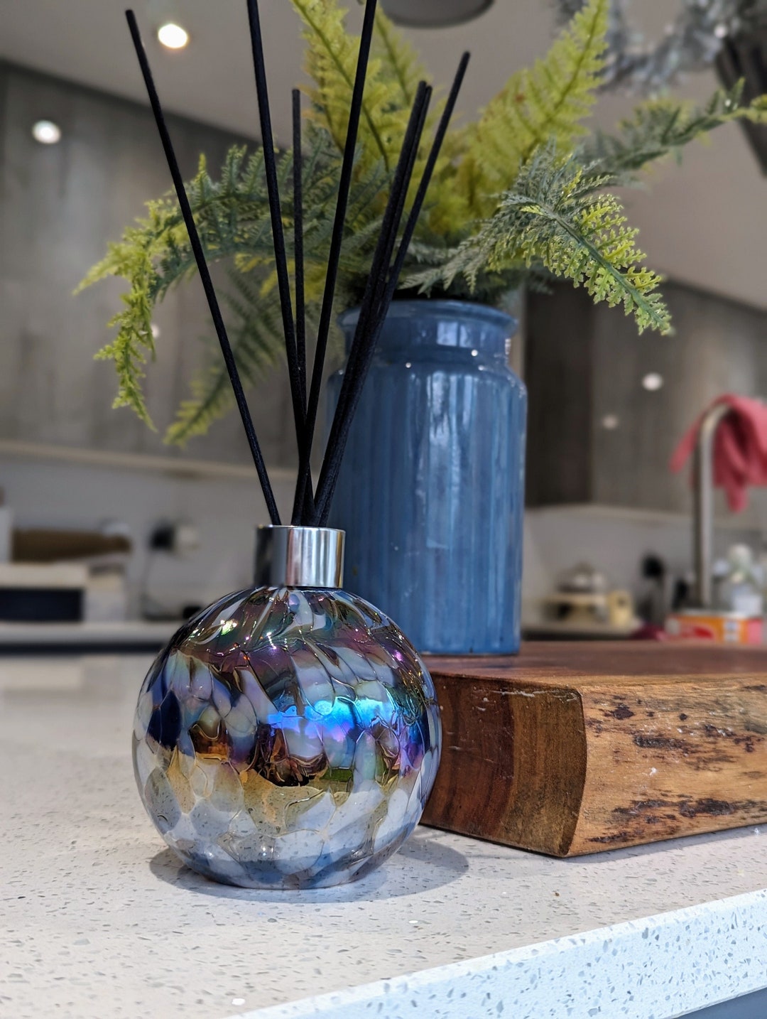 Reed Diffuser Mouth Blown Glass Sphere White Blue Red Design - Etsy UK